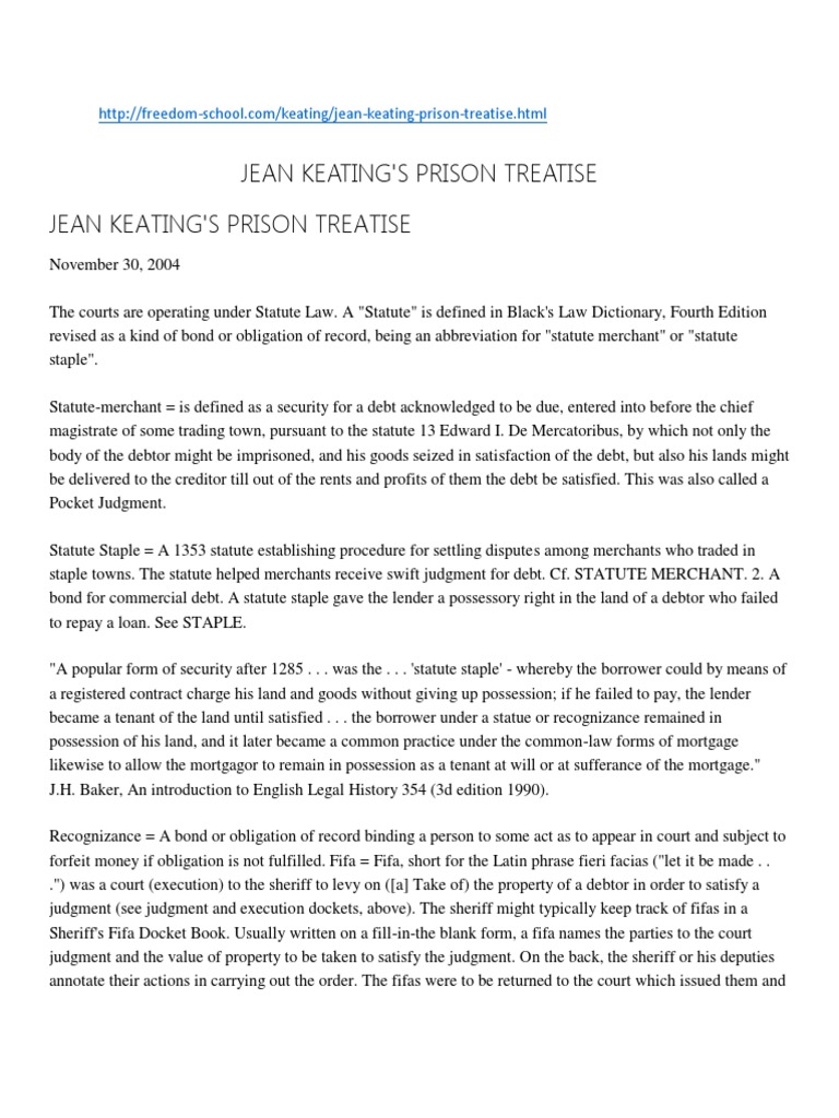 Jean Keating's Prison Treatise | Real Estate Investment Trust | Surety Bond
