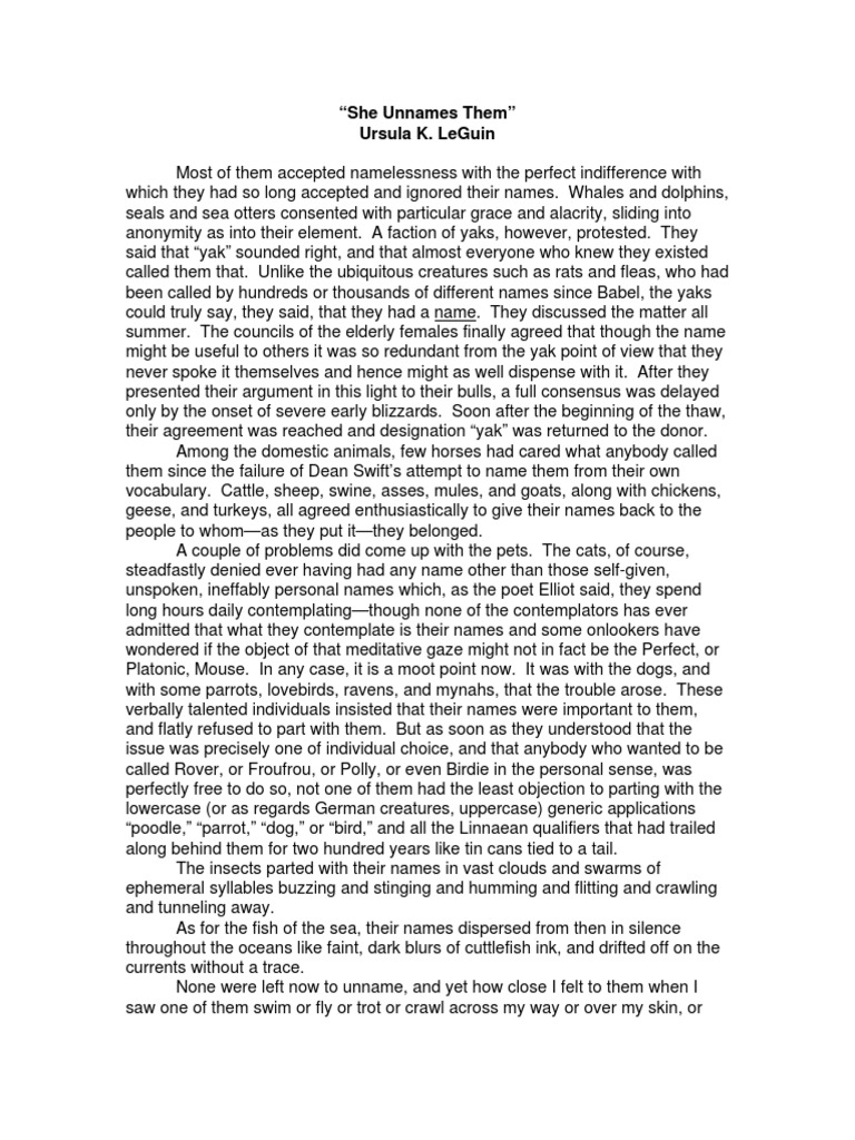 Unit 9 - She Unnames Them | PDF | Animals And Humans