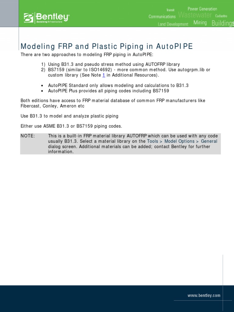 Modeling FRP and Plastic Piping in AutoPIPE | PDF | Fibre Reinforced ...
