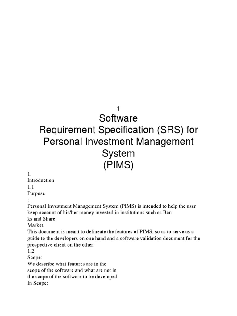 Personal Investment Management SRS | PDF