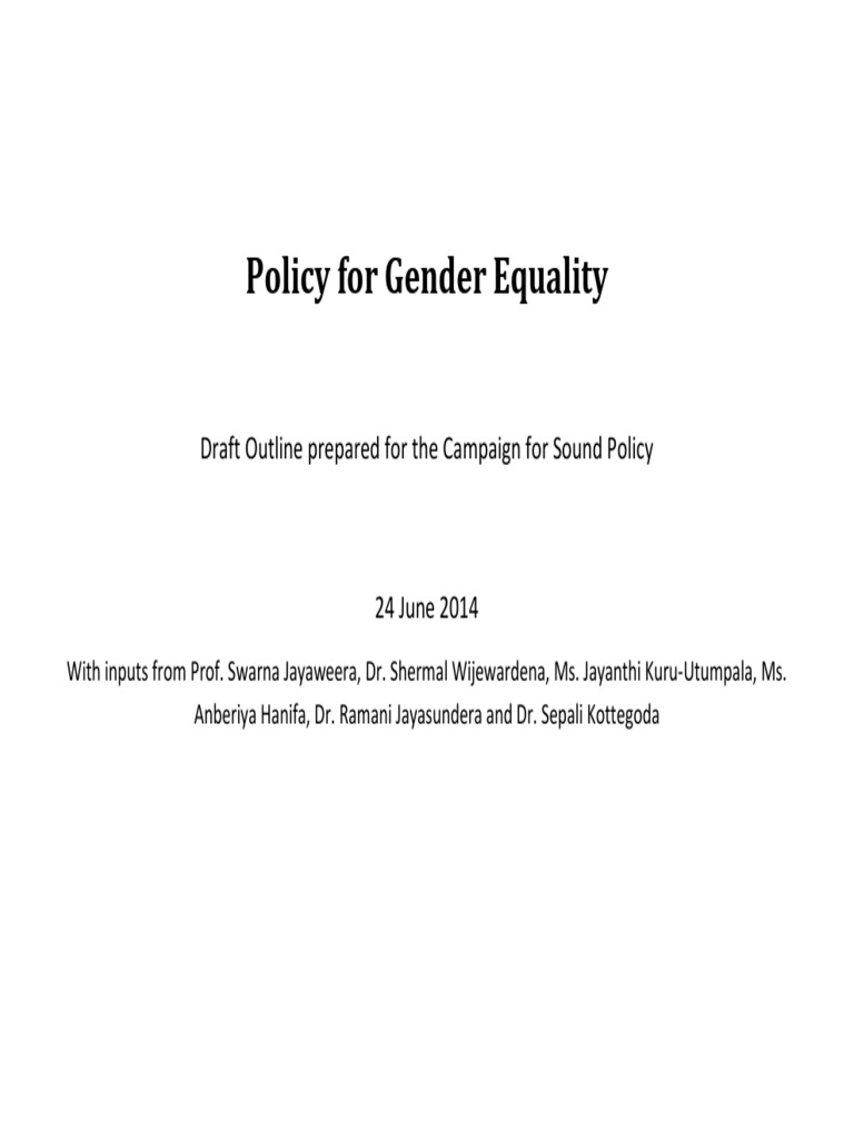 Draft Policy for Gender Equality | Gender Equality | Ethnicity, Race ...