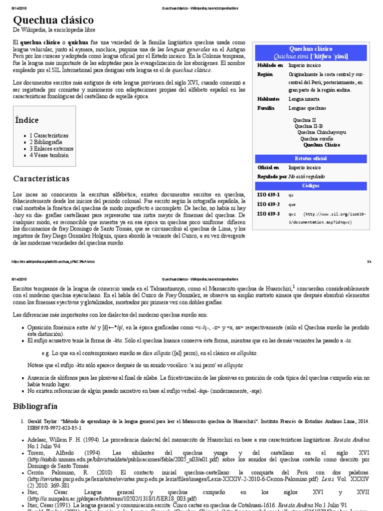 Quechua Clásico - Wikipedia, La Enciclopedia Libre | PDF | Comunicación ...