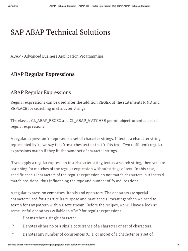 ABAP Regular Expression | PDF | Language Arts & Discipline