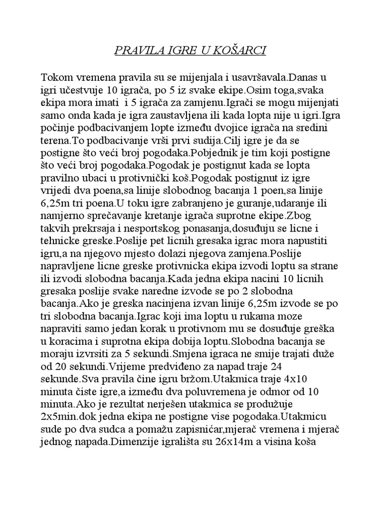 Pravila Igre U Kosarci | PDF
