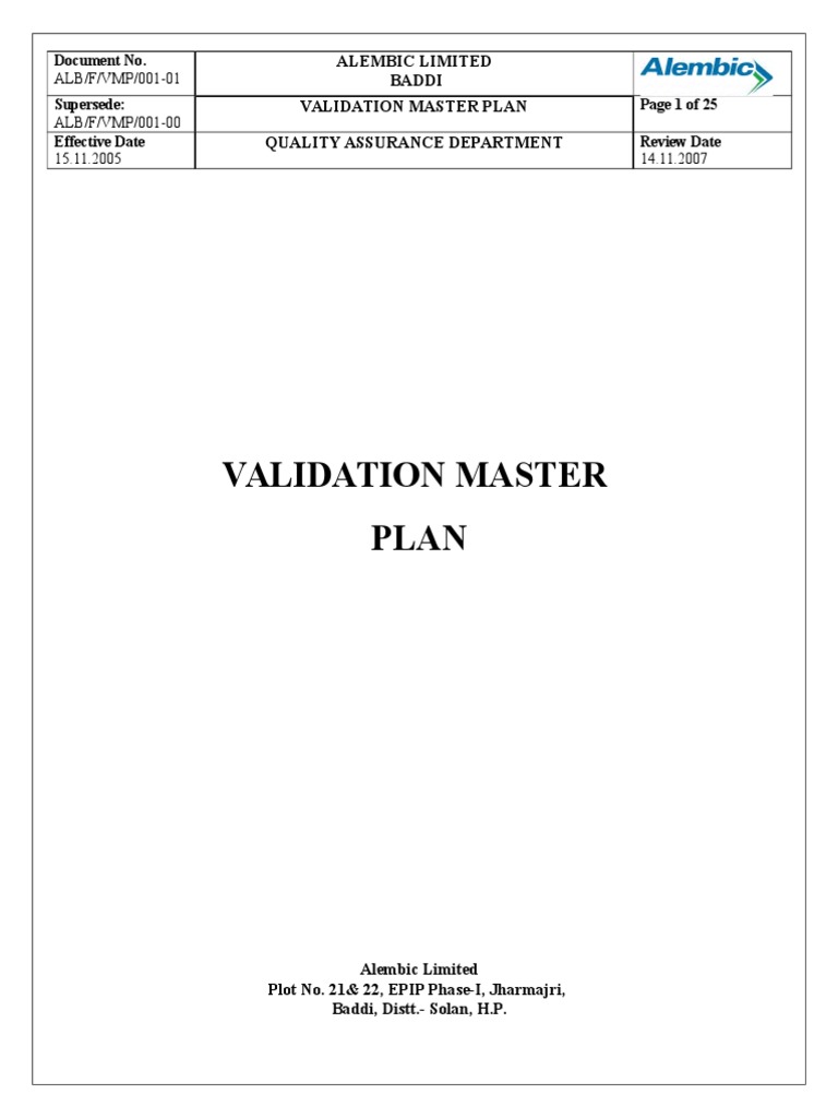 Validation Master Plan Summary | PDF | Verification And Validation | Quality