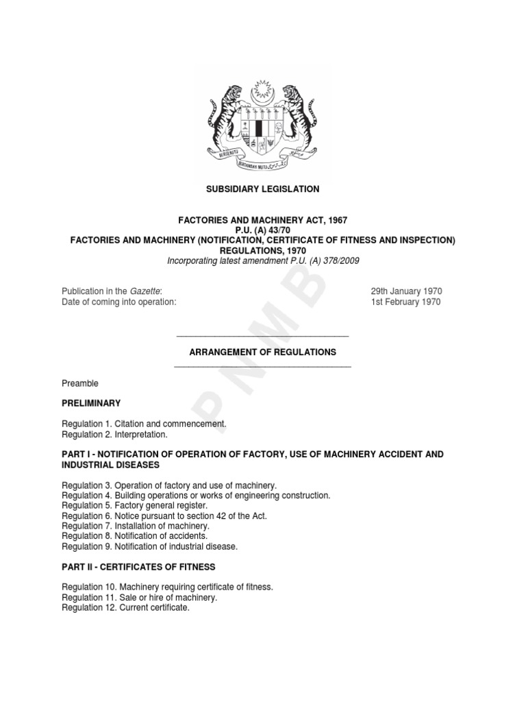 Regulations on Factory Notifications, Machinery Certification and ...