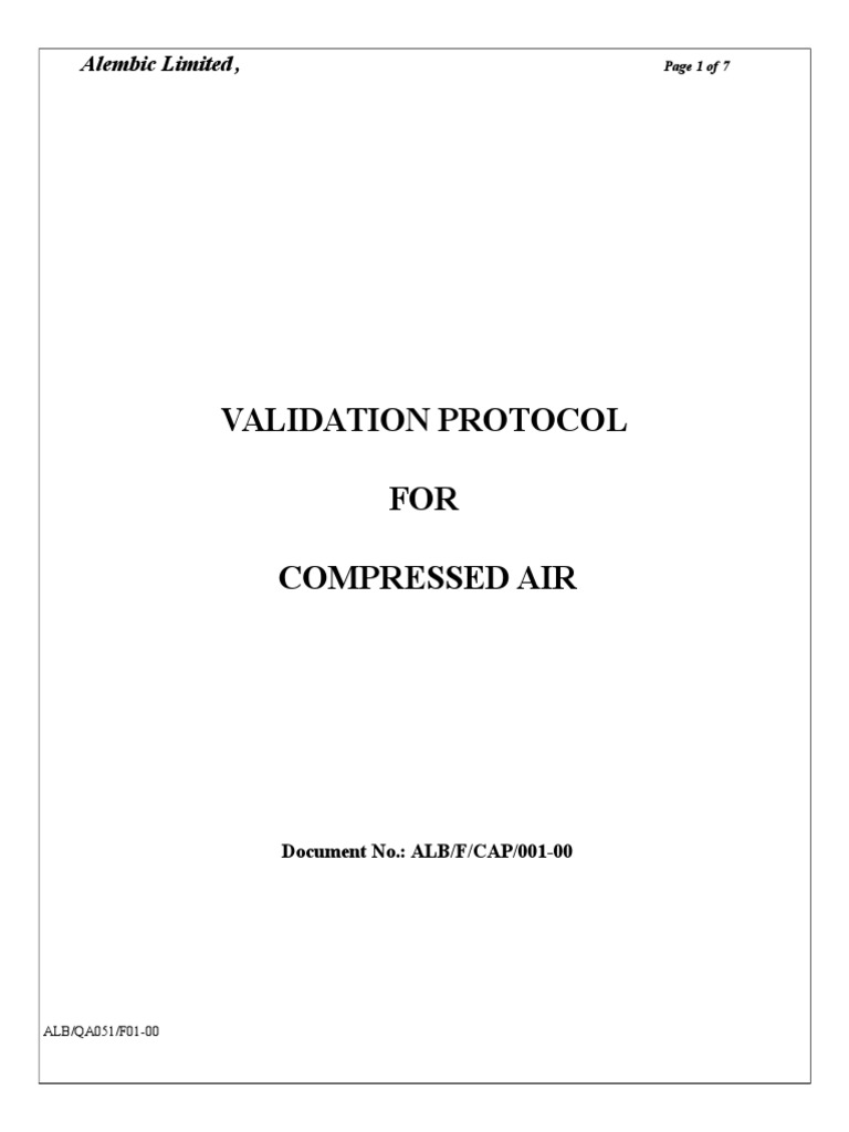 Validation Protocol FOR Compressed Air: Alembic Limited | PDF | Business