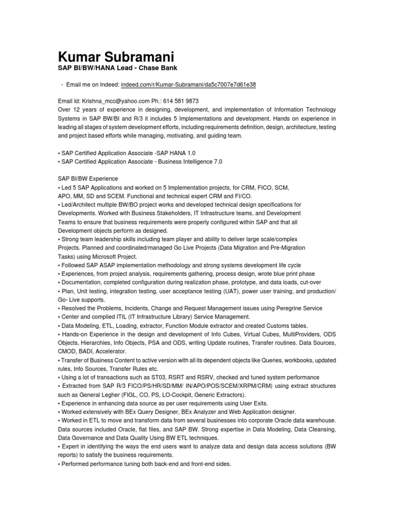 Kumar Subramani | PDF | Customer Relationship Management | Sap Se