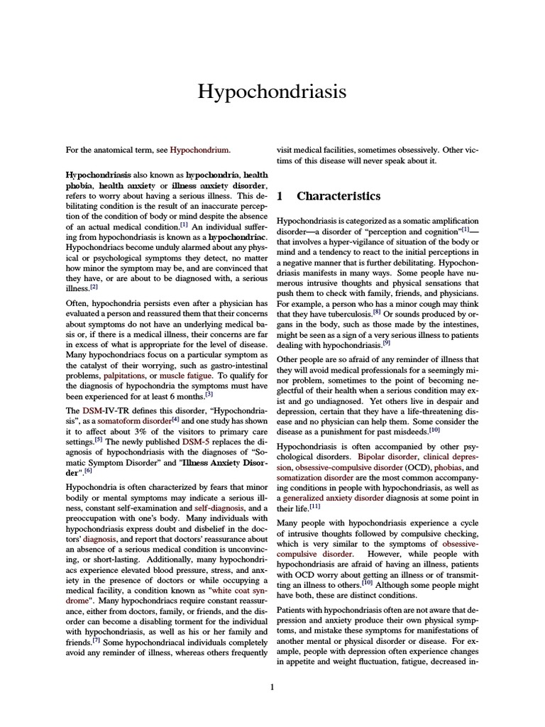 Hypochondriasis | Applied Psychology | Human Diseases And Disorders