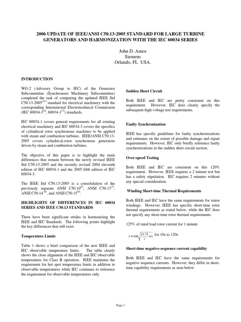 ANSI C50.13 Comparision With IEC60034 | PDF | International ...