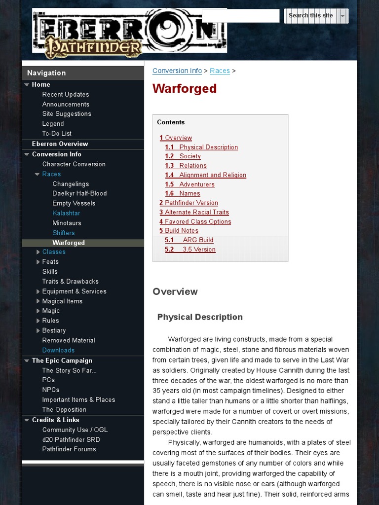 Warforged in Pathfinder 2E | PDF | World Of Eberron | Dungeons & Dragons