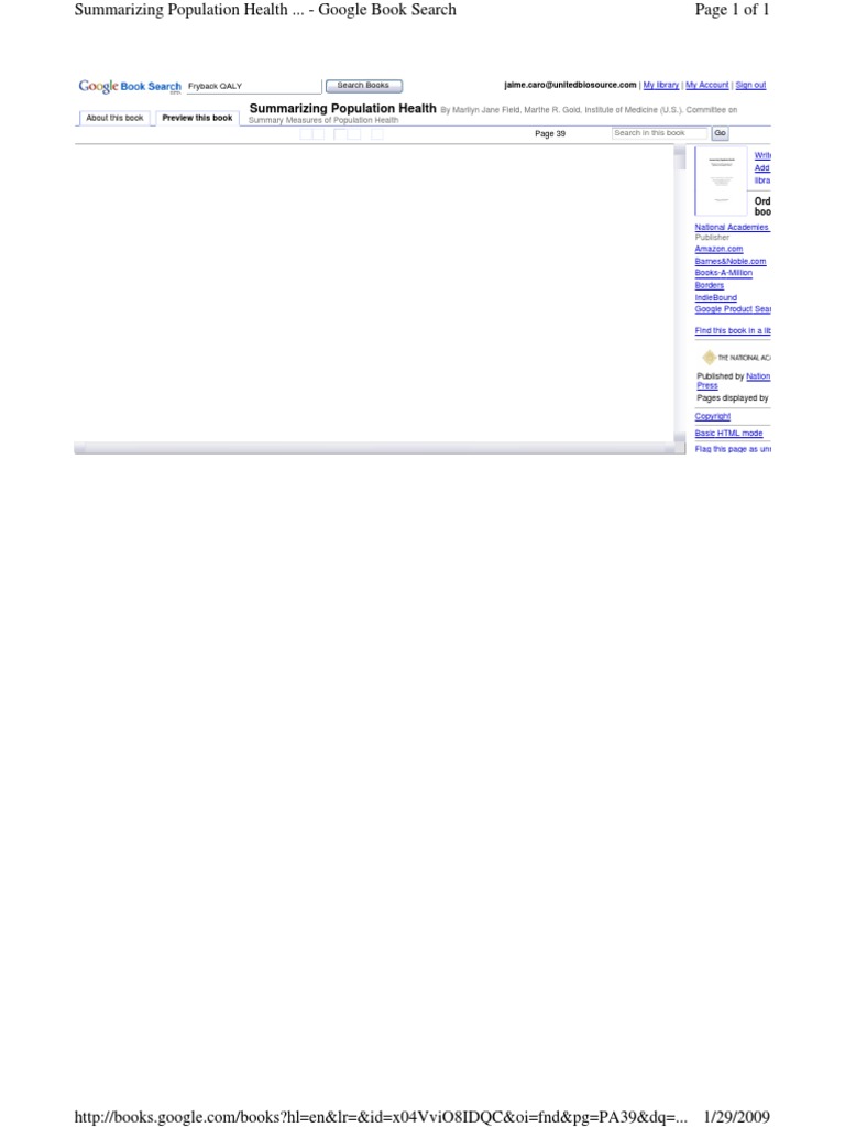 Summarizing Population Health: Fryback QALY Search Books | PDF