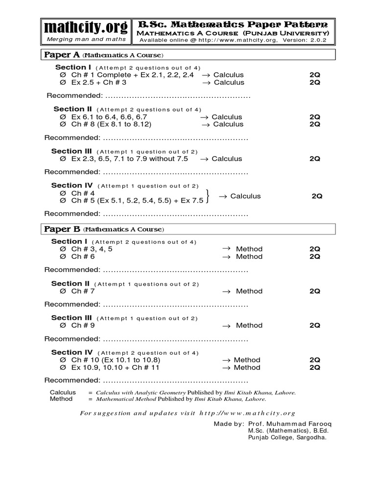 BSC Maths Paper Pattern | PDF | Bachelor Of Science | Theoretical Physics