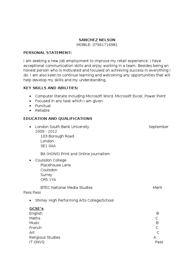 Sanchez Nelson CV | PDF | Communication | Business