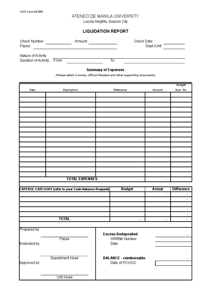 Revised Liquidation Report Form | PDF