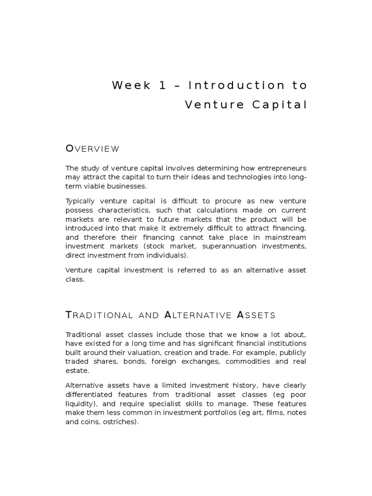 Week 1 - Introduction To Venture Capital: Verview | PDF | Venture ...