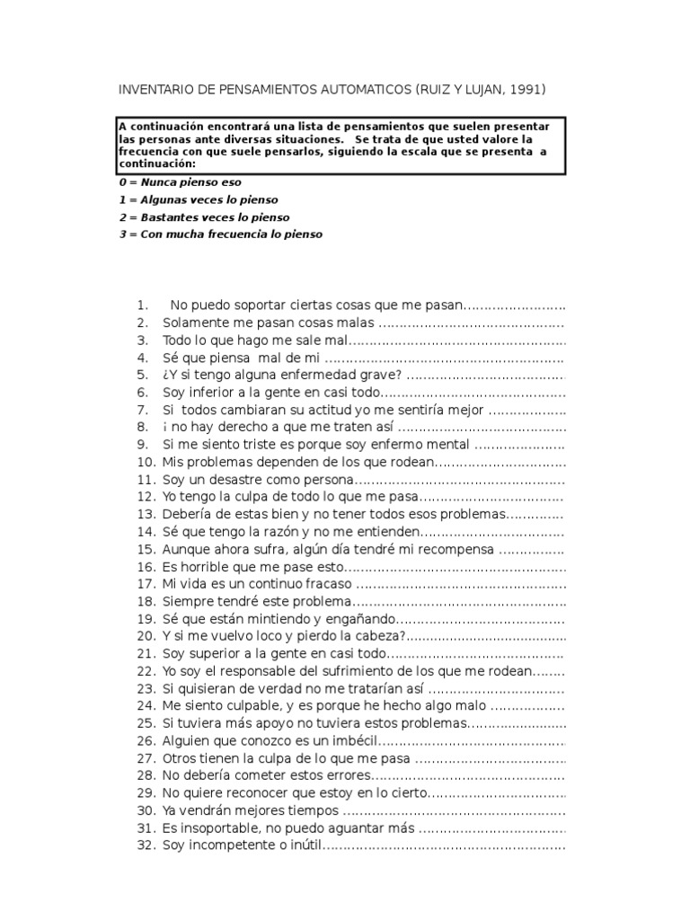 Test Neurosis y Test Distor Cognitivas | PDF | Terapia racional de ...