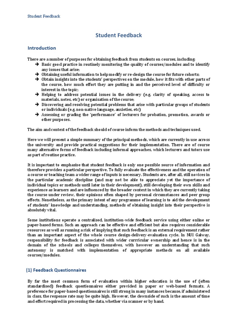 Student Feedback | PDF | Lecture | Tutor