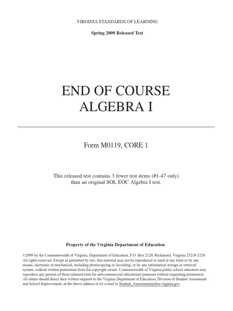 Algebra 1 Sol 2009 | Download Free PDF | Celsius | Teaching Mathematics