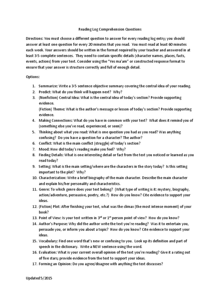 How to Complete a Reading Log? | PDF | Reading Comprehension | Cognition