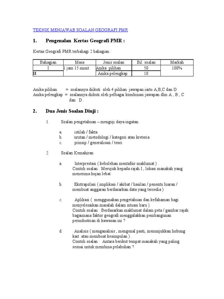 Teknik Menjawab Soalan Geografi | PDF