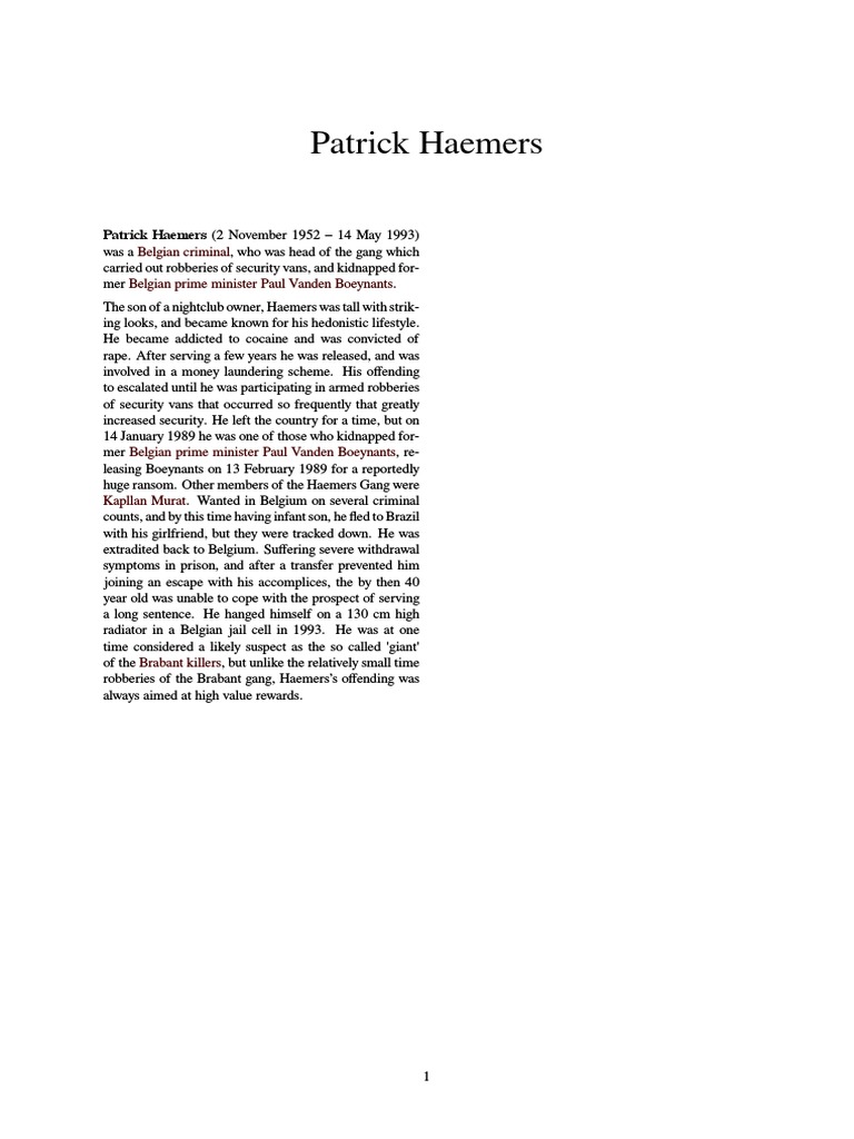 Patrick Haemers | PDF | Crime & Violence | Crime Thriller
