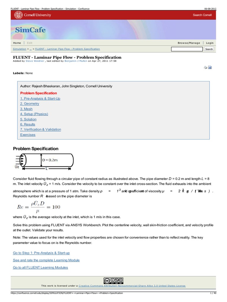 Laminar Pipe Flow Cornell | PDF | Fluid Dynamics | Reynolds Number