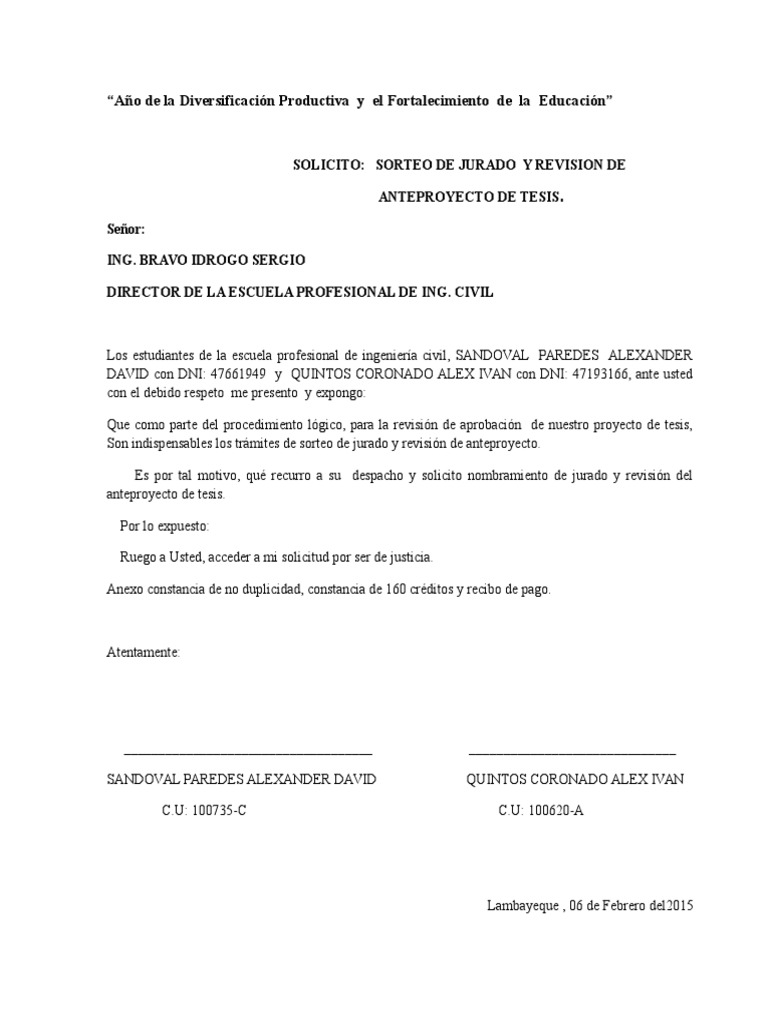 Solict. Revision de Anteproy. | PDF