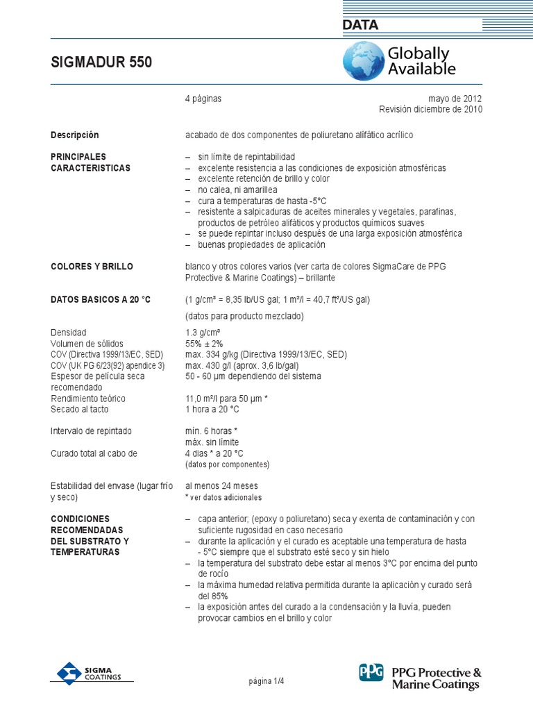 SigmaDur 550 E | PDF | Calidad (comercial) | Productos quimicos