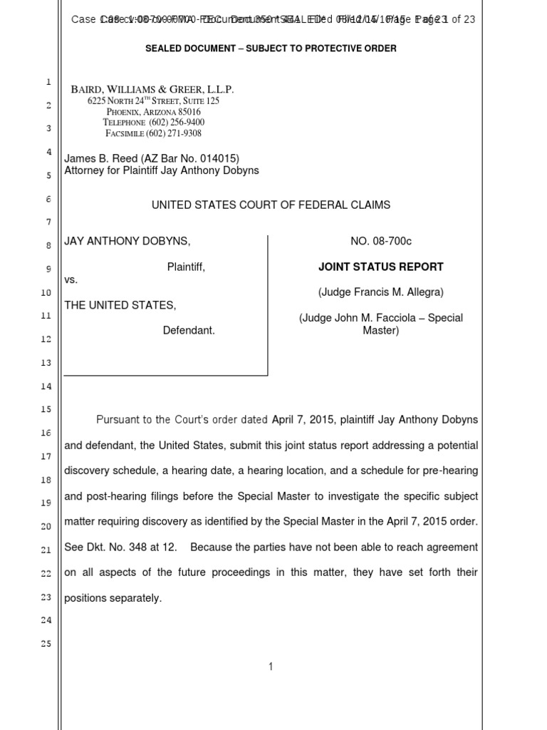 JOINT STATUS REPORT | Discovery (Law) | Deposition (Law)