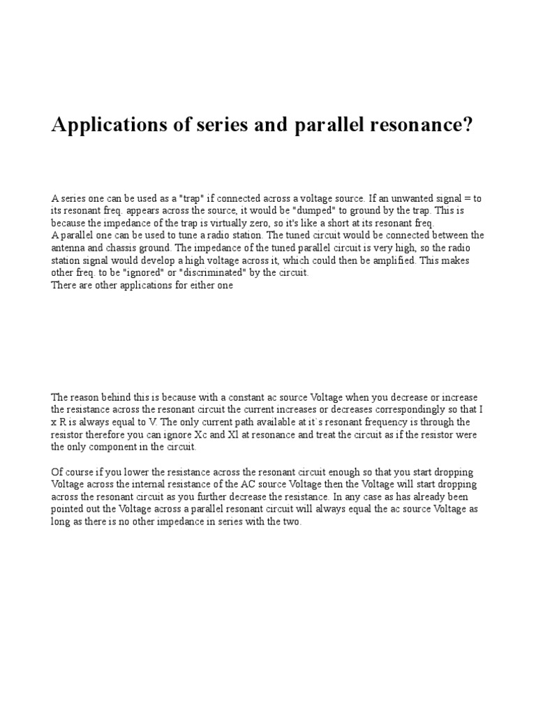 Applications of Series and Parallel Resonance | PDF | Technology ...