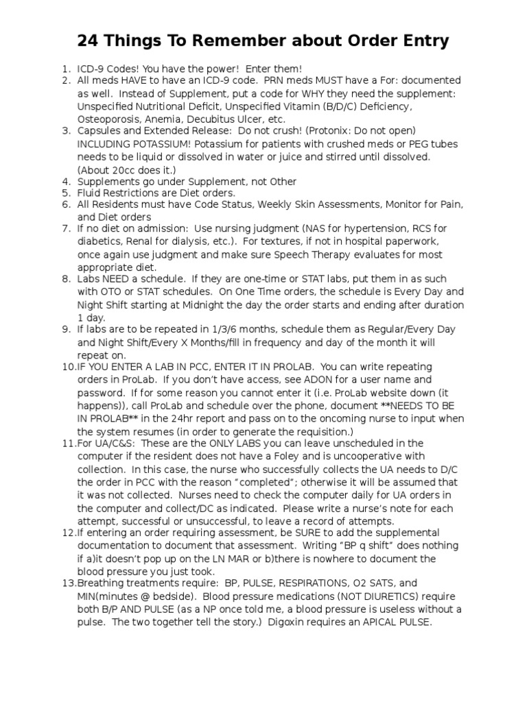 Order Entry Guidelines for PCC | PDF | Dose (Biochemistry) | Chemistry
