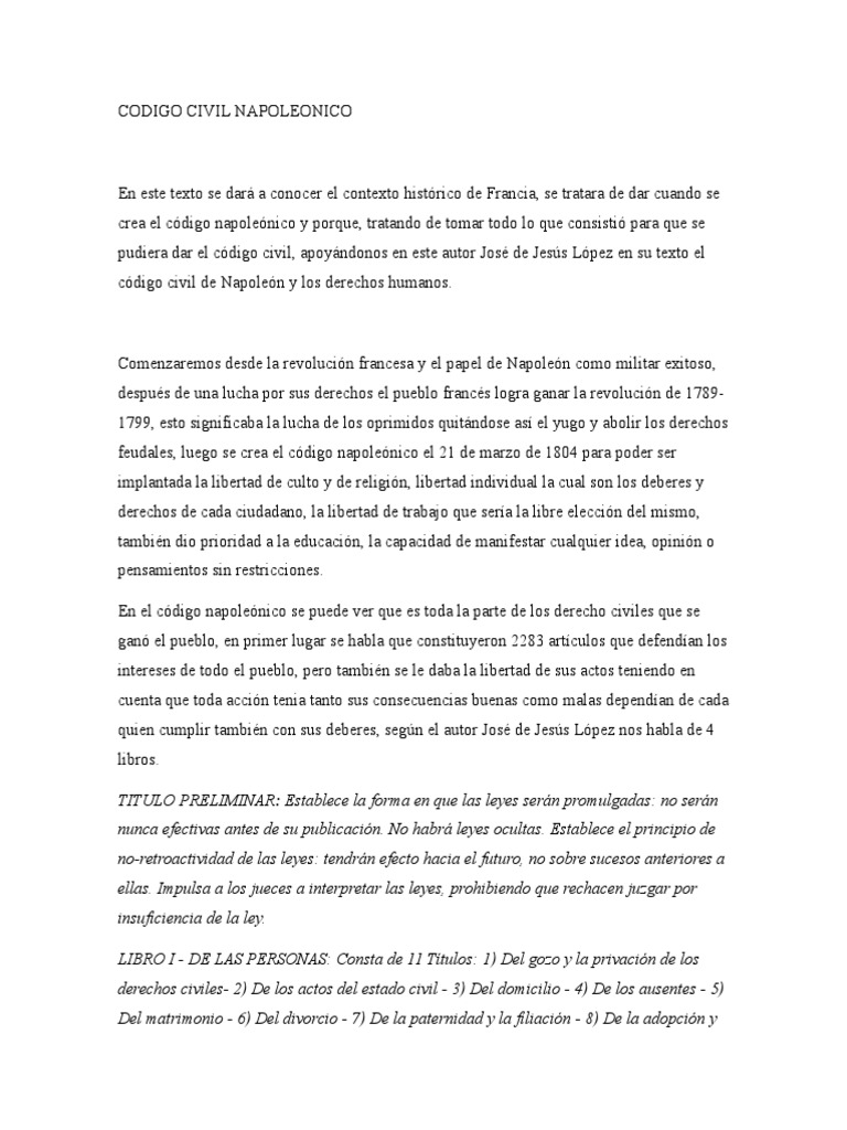 El Código Napoleónico y sus Impactos | PDF | Libertad | Ciudadanía