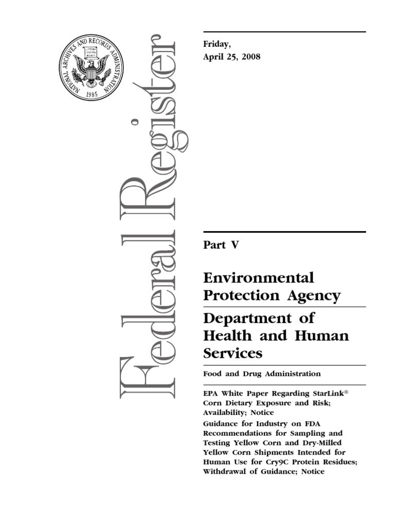 EPA White Paper on StarLink Corn Risk | PDF