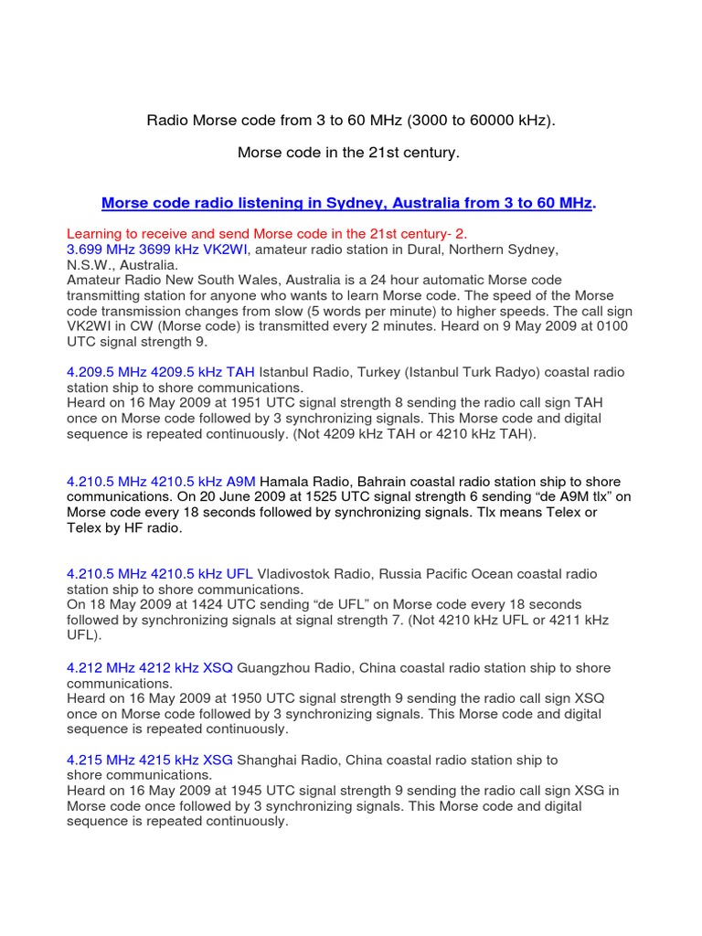 Radio Morse Code From 3 To 60 MHZ | PDF | Radio | Radio Propagation