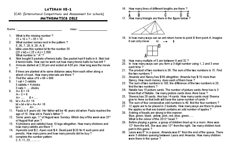 ICAS 2012 Math Practice Test | PDF | Teaching Mathematics