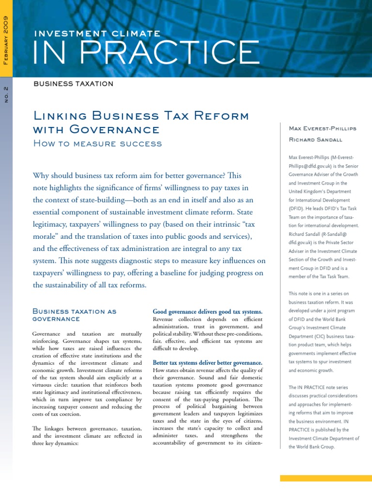 Linking Business Tax Reform With Governance - How To Measure Success ...