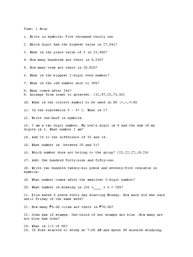 MTAP Reviewer For Grade 1 - Philippines | PDF | Numbers | Teaching ...