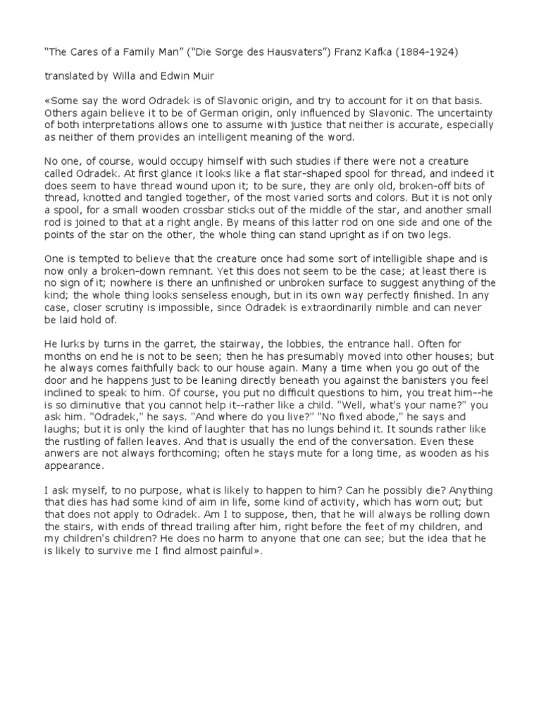 KAFKA - The Cares of A Family Man - Odradek | PDF