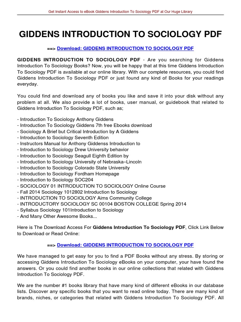 Giddens Introduction To Sociology | PDF | E Books | Libraries