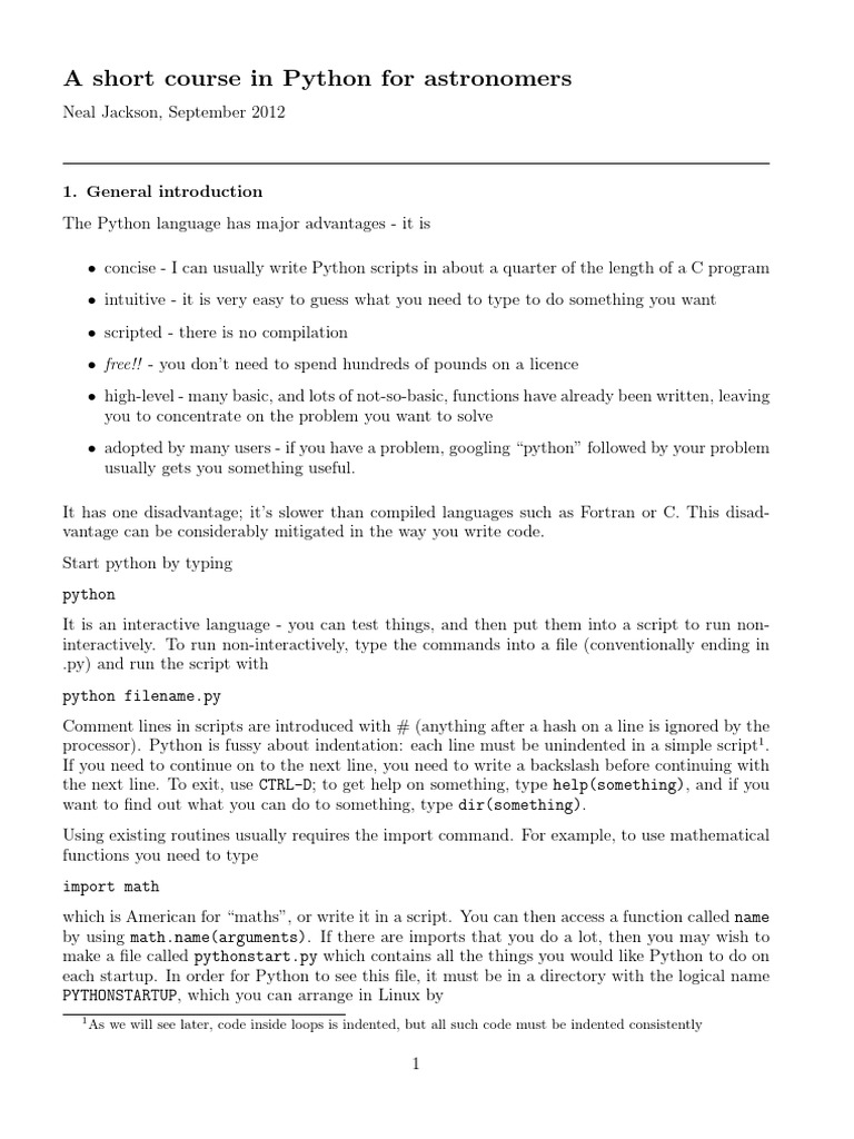 A Short Course in Python For Astronomers | PDF | Array Data Type | Control Flow