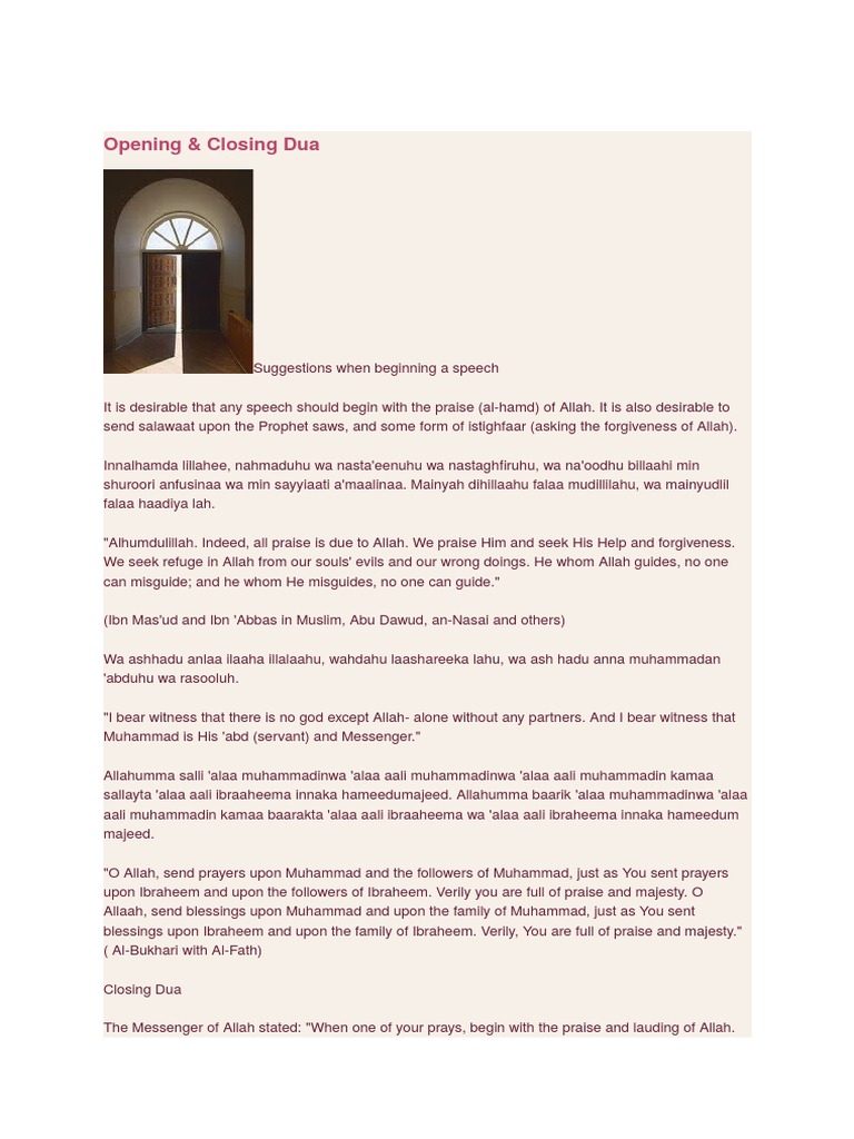 Opening and Closing Dua for Speeches | PDF | Islamic Belief And ...