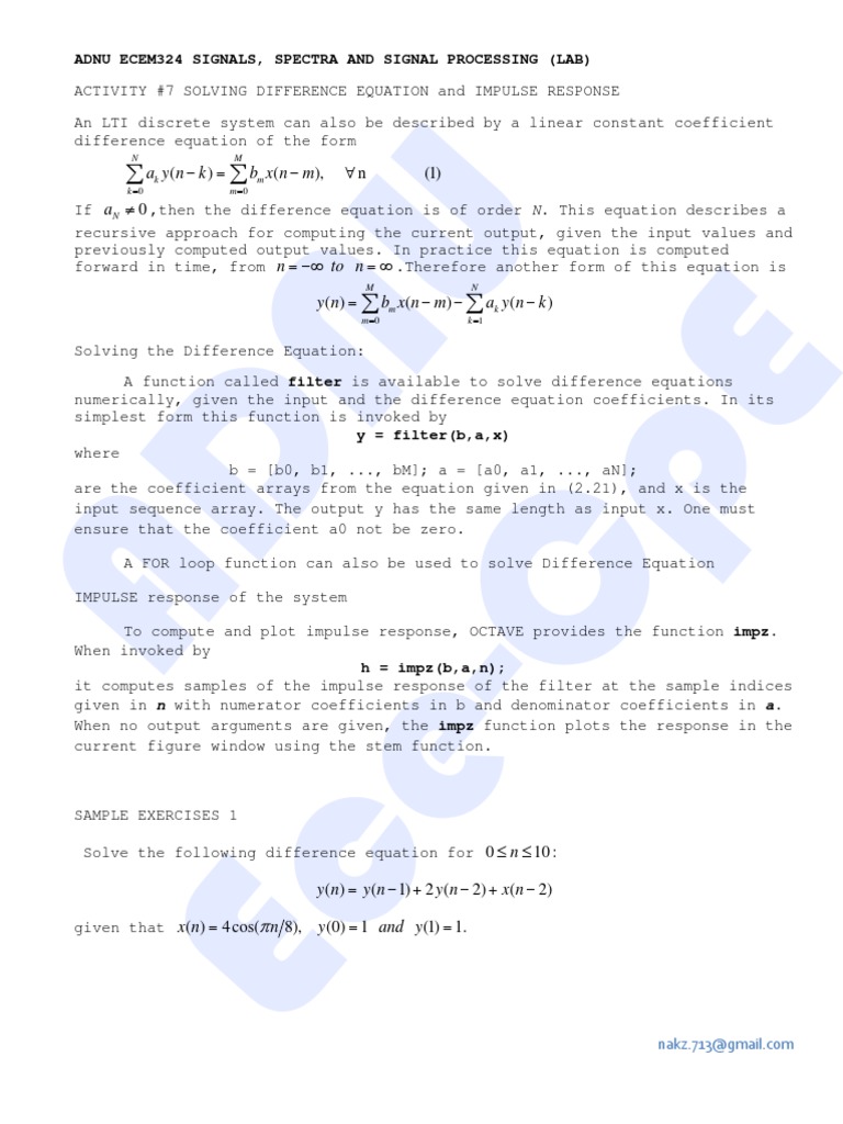 Activity in Difference Equation | PDF | Recurrence Relation | Equations