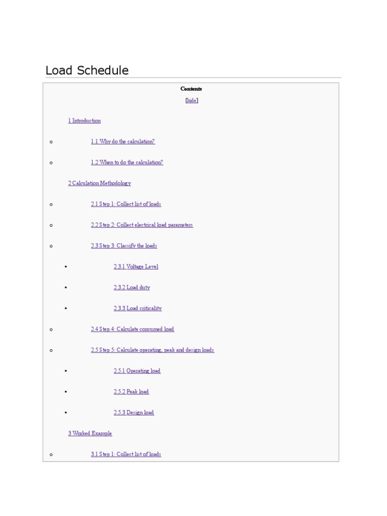 Load Schedule | PDF
