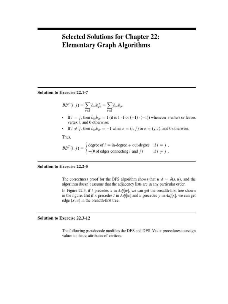 Introduction To Algorithms, Cormen Et Al, Chap22 Solutions | PDF