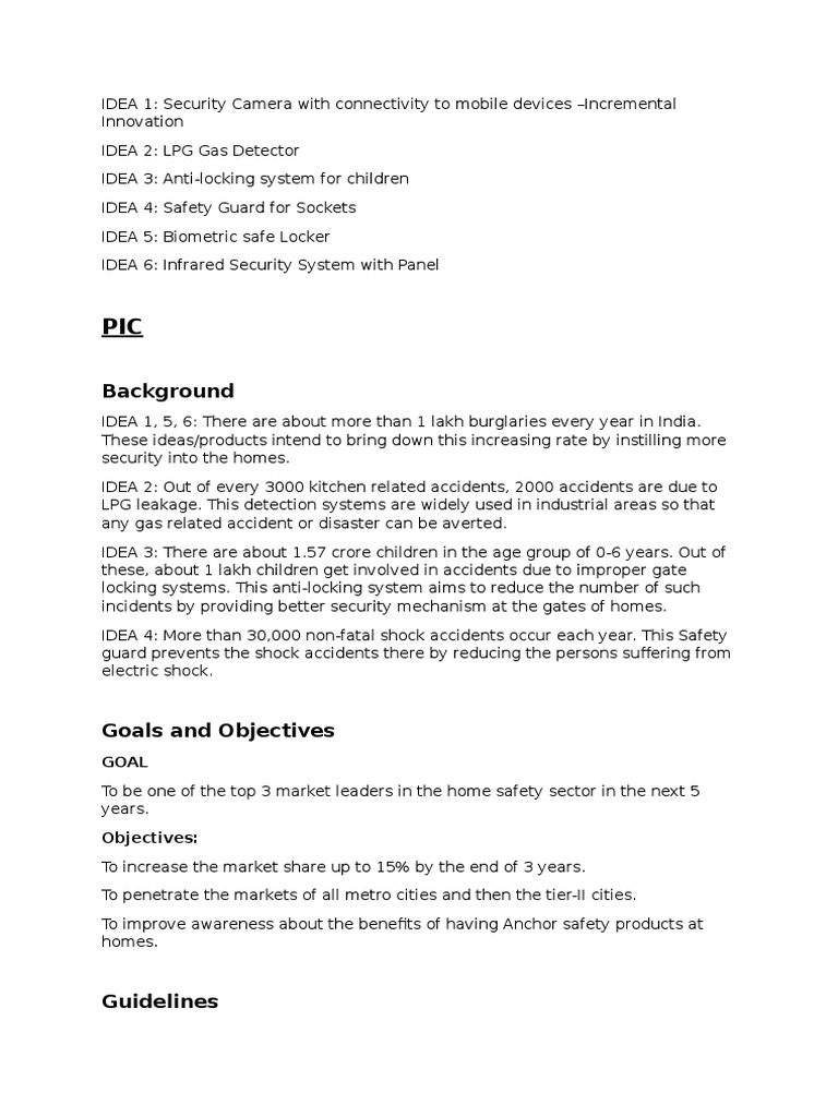 Product Innovation Charter Chart