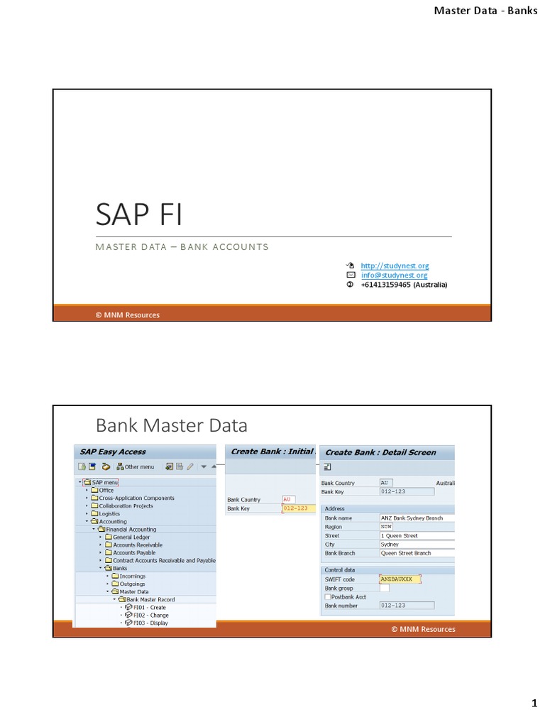 SAP Bank Master Data | PDF