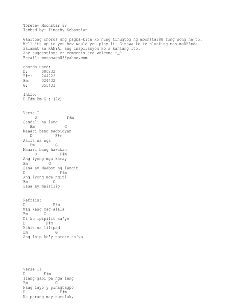 Guitar Tabs - Torete Chords | PDF