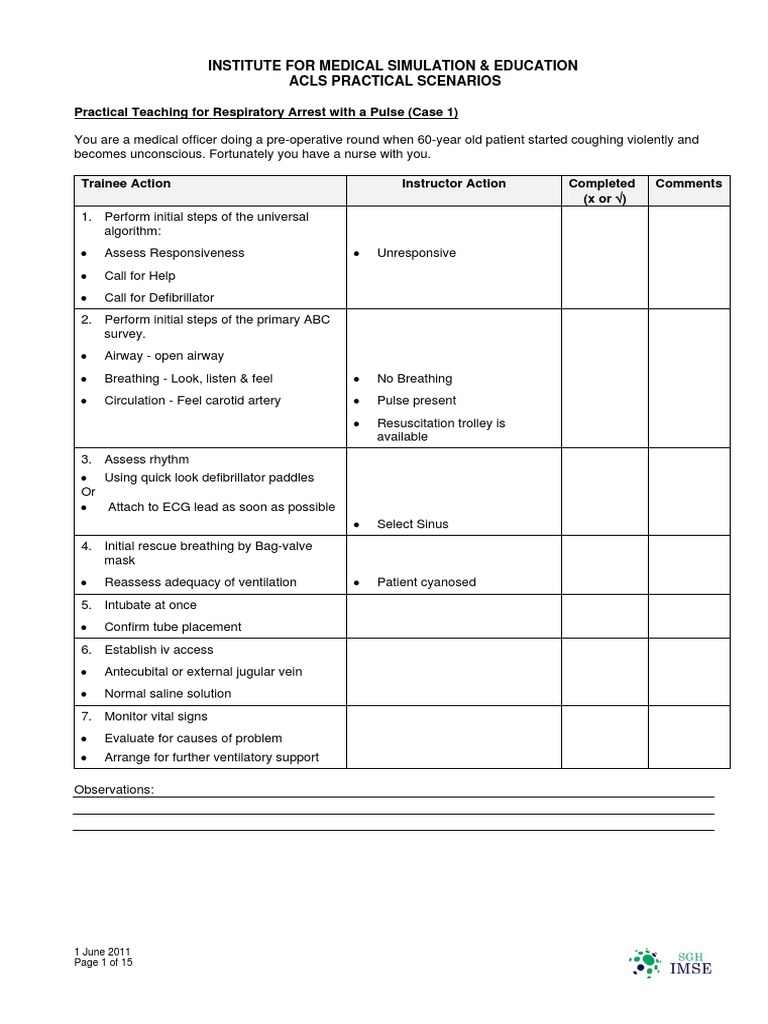 ACLS Practical Case Scenarios (1 June 2011) | PDF | Cardiopulmonary ...