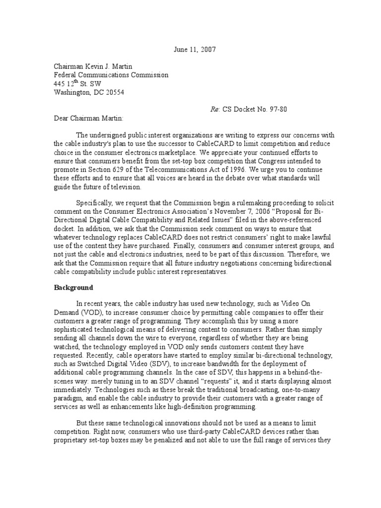 00104-06112007 FCC OCAP Letter | PDF | Broadcasting | Digital Television